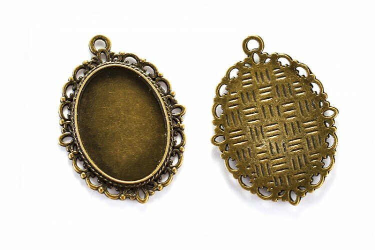 Основа кулона под кабошон Овальная 39х29х2мм, размер кабошона 18х25мм, отверстие 2мм, цвет античная бронза, сплав металлов, 20-003, 1шт