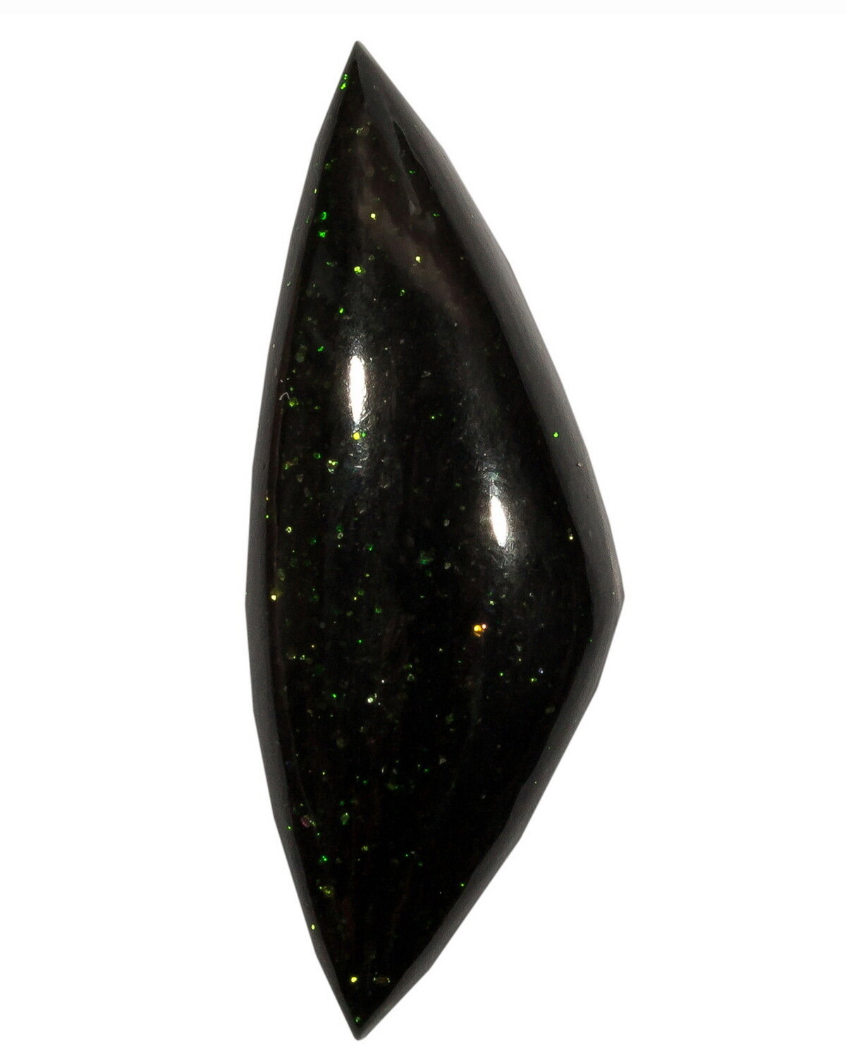 Кабошон из зеленого авантюрина (имитация), размер 43х17х7 мм, вес 10 грамм