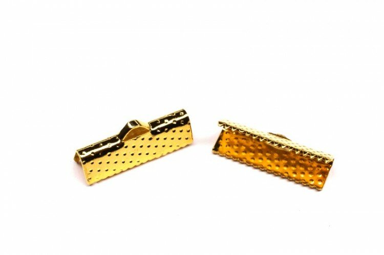 Зажим-концевик для лент/тесьмы 20х8х5мм, отверстие 2мм, цвет золото, железо, 04-008, 4шт
