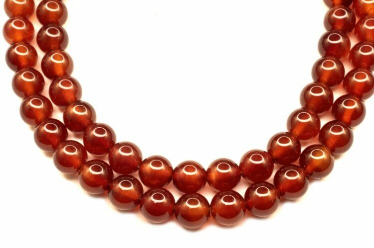 Бусина круглая Сердолик 8 мм, отверстие 1мм, оттенок оранжевый, 556-001, 1нить (около 48шт, около 37см)