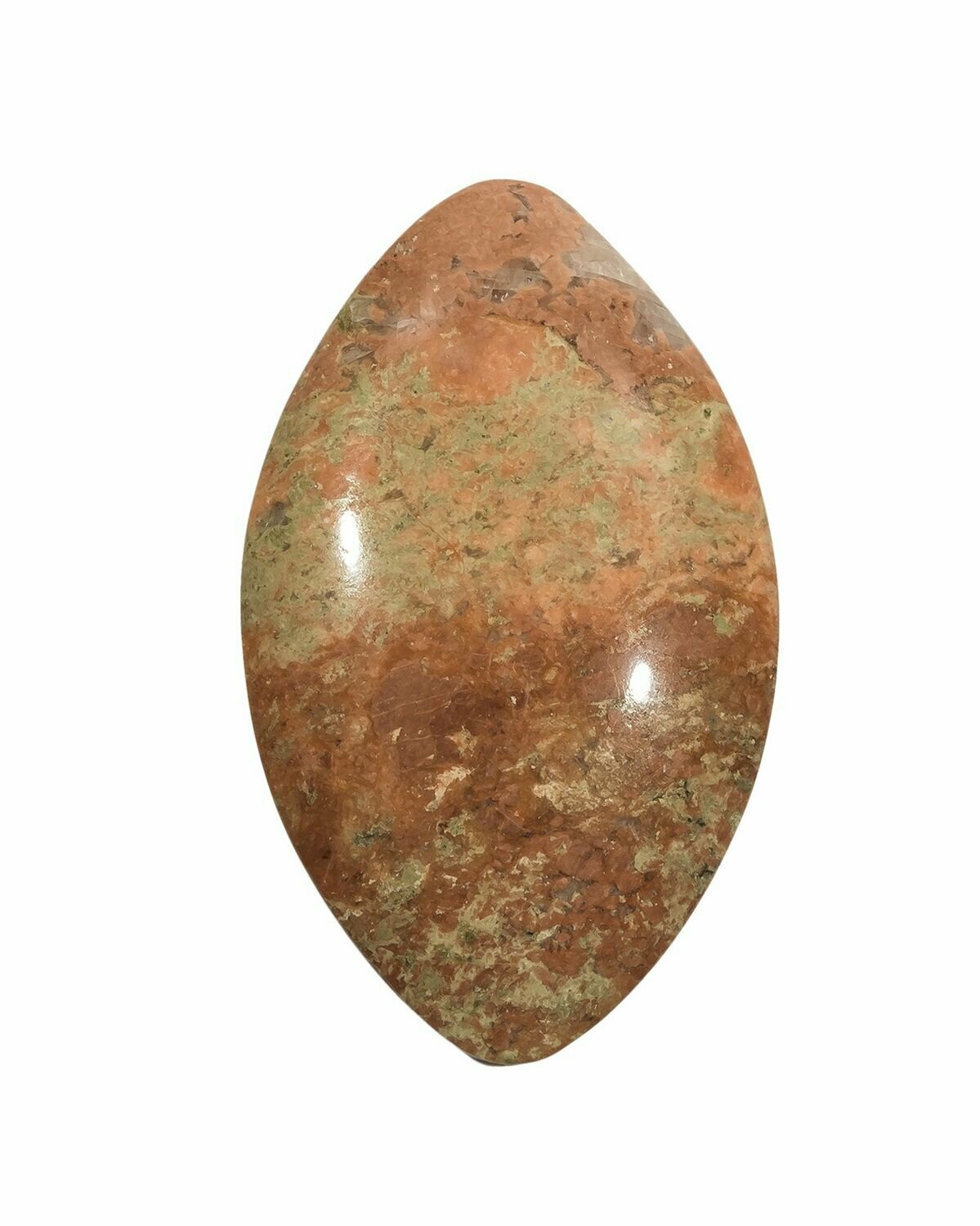 Кабошон из унакита размером 52х32х7 мм.