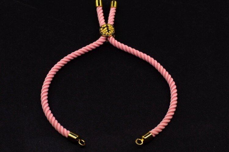 Основа для браслета Шнур с замком-слайдер 19см, толщина 3мм, цвет светло-розовый/золото, нейлон/латунь, 16-100, 1шт