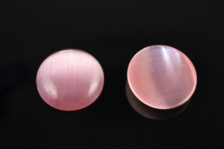 Кабошон круглый Кошачий глаз 25х4,5мм, цвет розовый, 2032-005, 1шт