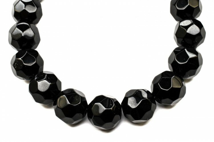 Бусина стеклянная граненая круглая 14мм, цвет черный, непрозрачная, 546-012, 10шт