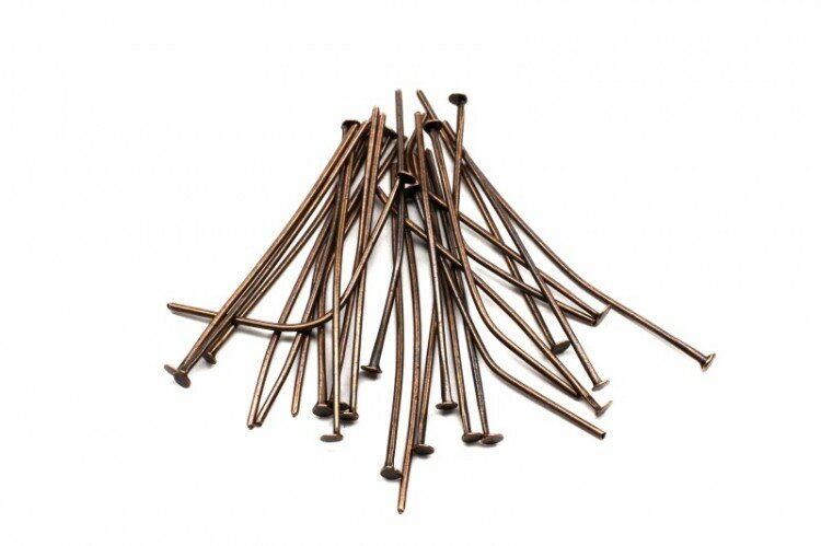 Штифты для бижутерии гвоздики 35х0,7мм, цвет античная медь, железо, 30-012, 10г (около 65шт)