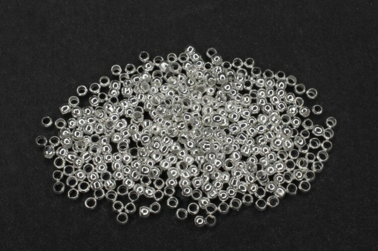 Кримпы (бусины зажимные) 2,0х1,2мм, отверстие 1,2мм, цвет серебро, латунь, 35-001, 5г (около 400шт)