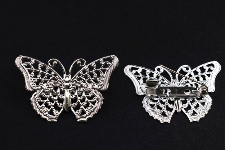 Основа для броши Бабочка 40х28х25мм, цвет серебро, медь, 18-100, 1шт