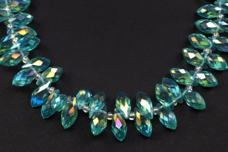 Бусина стеклянная граненая Капля 12х6мм, цвет голубой, прозрачная, гальваническое покрытие, 503-062, 5шт