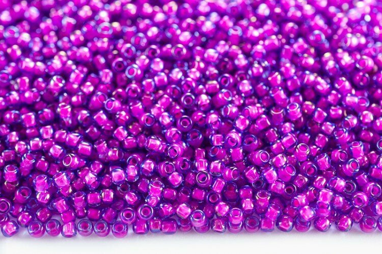 Бисер японский TOHO круглый 11/0 #0980 светлый сапфир/розовый неон, Luminous, окрашенный изнутри, 10 грамм