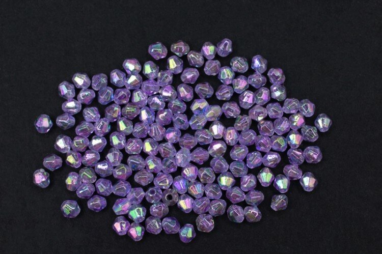 Бусины акриловые Биконус 4х4мм, цвет сиреневый радужный, 540-290, 10г (около 210шт)