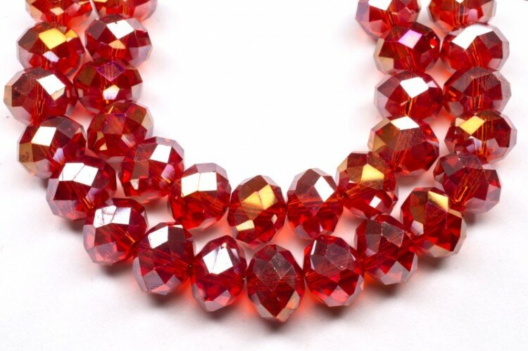 Бусина стеклянная Рондель 12х9мм, цвет красный, гальваническое покрытие, прозрачная, 510-003, 10шт