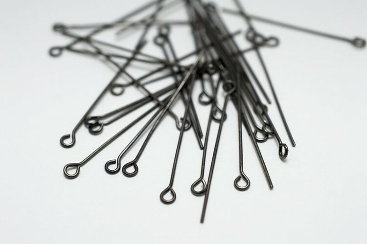 Штифты для бижутерии с петелькой 36х0,7мм, ответстие 2мм, цвет черный, латунь, 30-037, 10г (около 64шт)