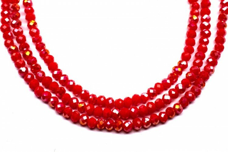 Бусина стеклянная Рондель 3,5х2,5мм, цвет красный, гальваническое покрытие, 501-085, 20шт