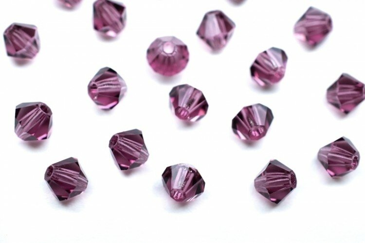 Бусины биконусы хрустальные 4мм, цвет AMETHYST, 746-002, 20шт