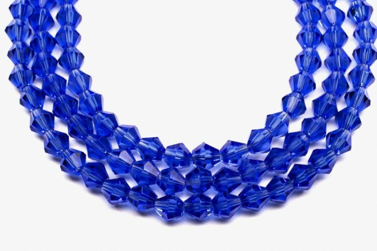 Бусина стеклянная биконус 6х6мм, цвет синий, прозрачная, 534-013, 10шт