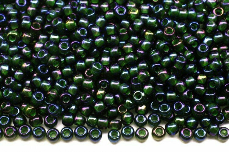 Бисер японский TOHO круглый 11/0 #0384 монтана/зеленый радужный, окрашенный изнутри, 10 грамм