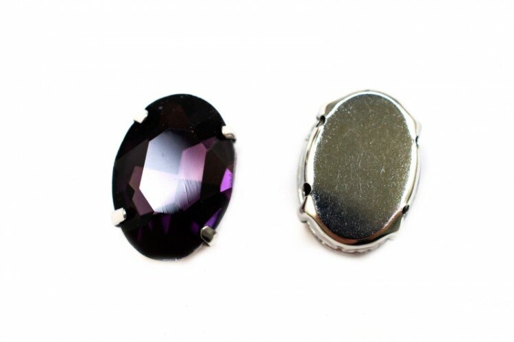 Кристалл Овал 18х13мм пришивной в оправе, цвет фиолетовый, стекло, 43-073, 2шт
