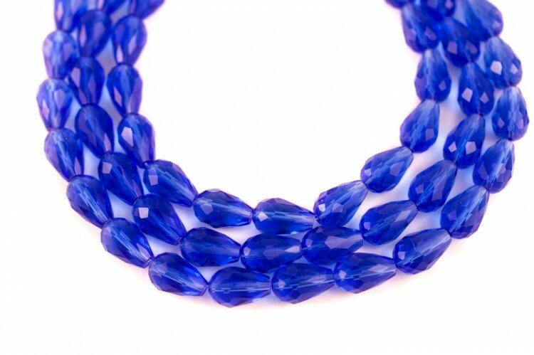 Бусина стеклянная граненая Капля 15х10мм, цвет синий, прозрачная, 503-007, 10шт