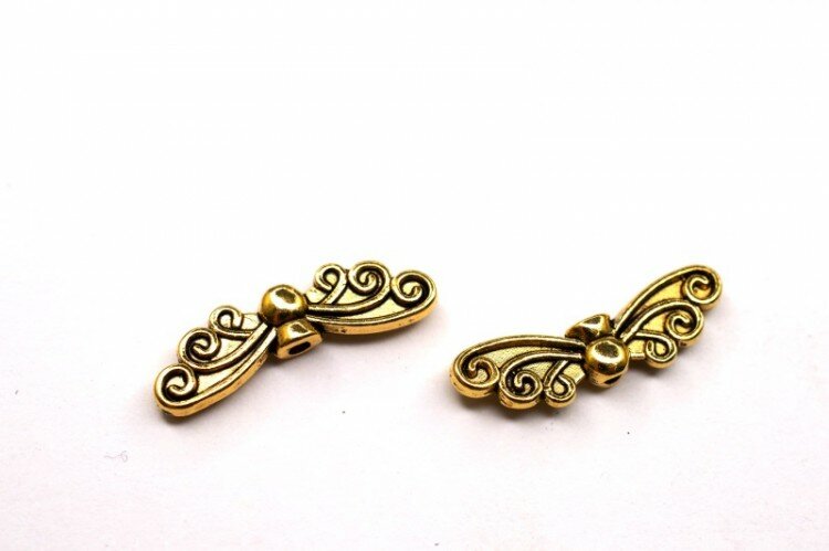 Бусина разделительная Бабочка 22х6х4мм, отверстие 1мм, цвет античное золото, сплав металлов, 24-065, 10шт