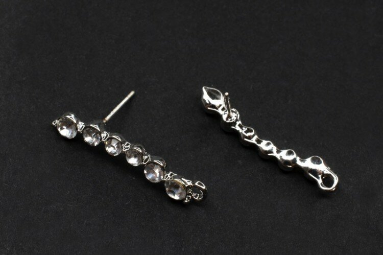 Гвоздики основы для серег 28х14х0,6мм, цвет платина/стразы, сплав металлов, 21-090, 1 пара