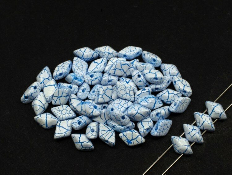 Бусины GemDuo 8х5мм, отверстие 0,8мм, цвет 02010/24604 белый/голубой кракле, 709-174, 10г (около 64шт)