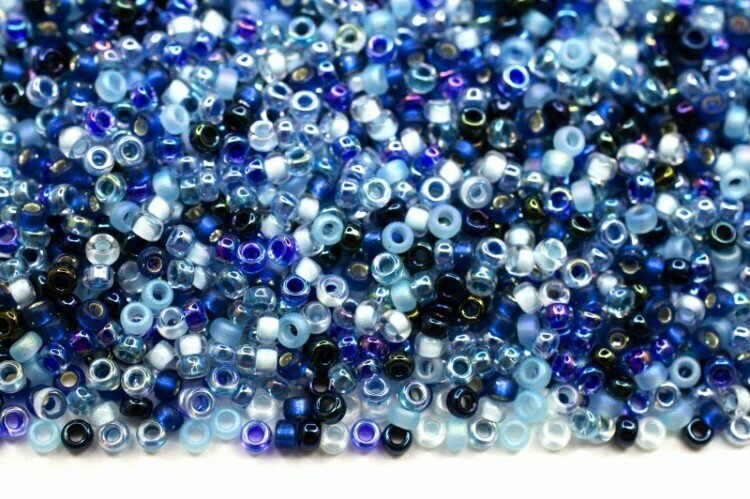Бисер японский MIYUKI круглый 15/0 MIX02 оттенки синего, микс Blue tones, 10 грамм