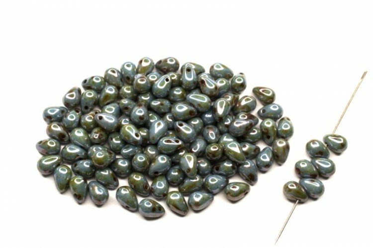 Бусины Side Drill Tear Drop 6х4мм, отверстие 0,8мм, цвет 03000/65431 голубой, непрозрачный пикассо, 754-018, 10г (около 70шт)