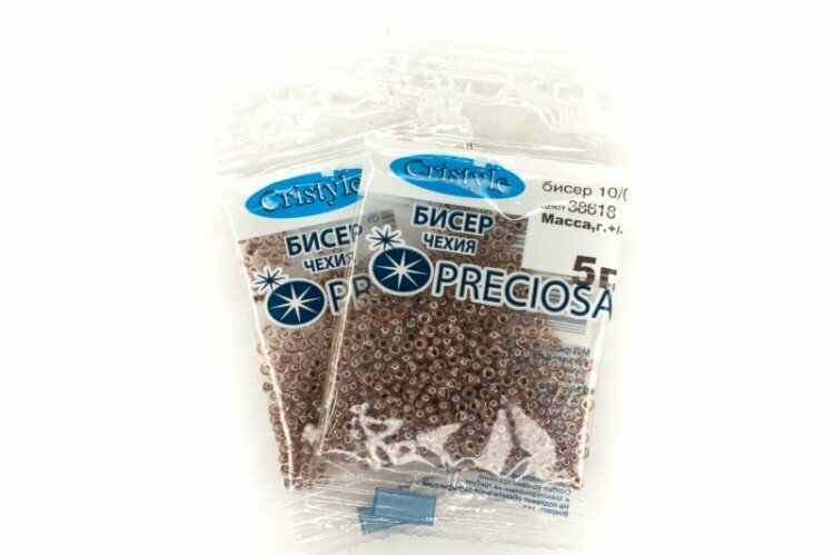 Бисер чешский PRECIOSA круглый 10/0 38618 прозрачный, коричневая линия внутри, 5 грамм