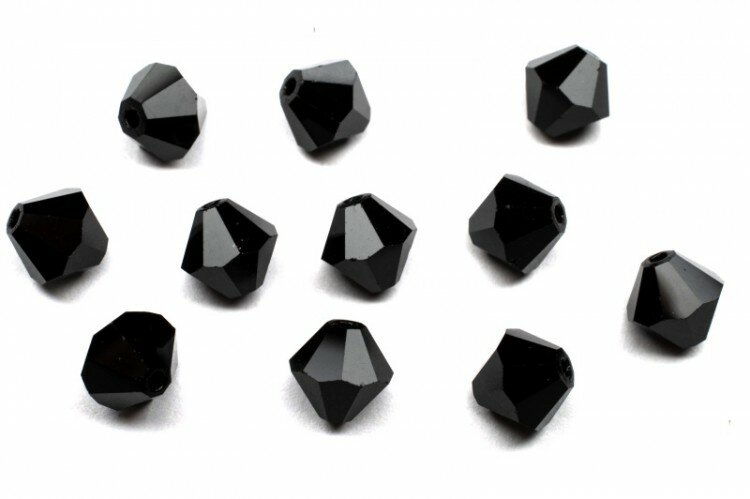 Бусины биконусы хрустальные 6мм, цвет JET, 747-007, 10шт