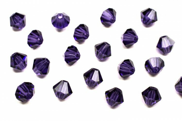 Бусины биконусы хрустальные 4мм, цвет DEEP TANZANITE, 746-061, 20шт