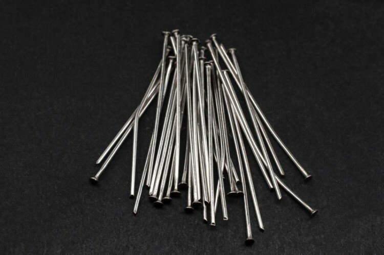 Штифты для бижутерии гвоздики 30х0,7мм, цвет стальной, хирургическая сталь, 30-042, 10г (около 110шт)