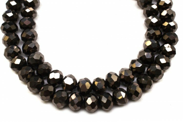 Бусина стеклянная Рондель 8х6мм, цвет графитовый, гальваническое покрытие, 508-025, 10 шт