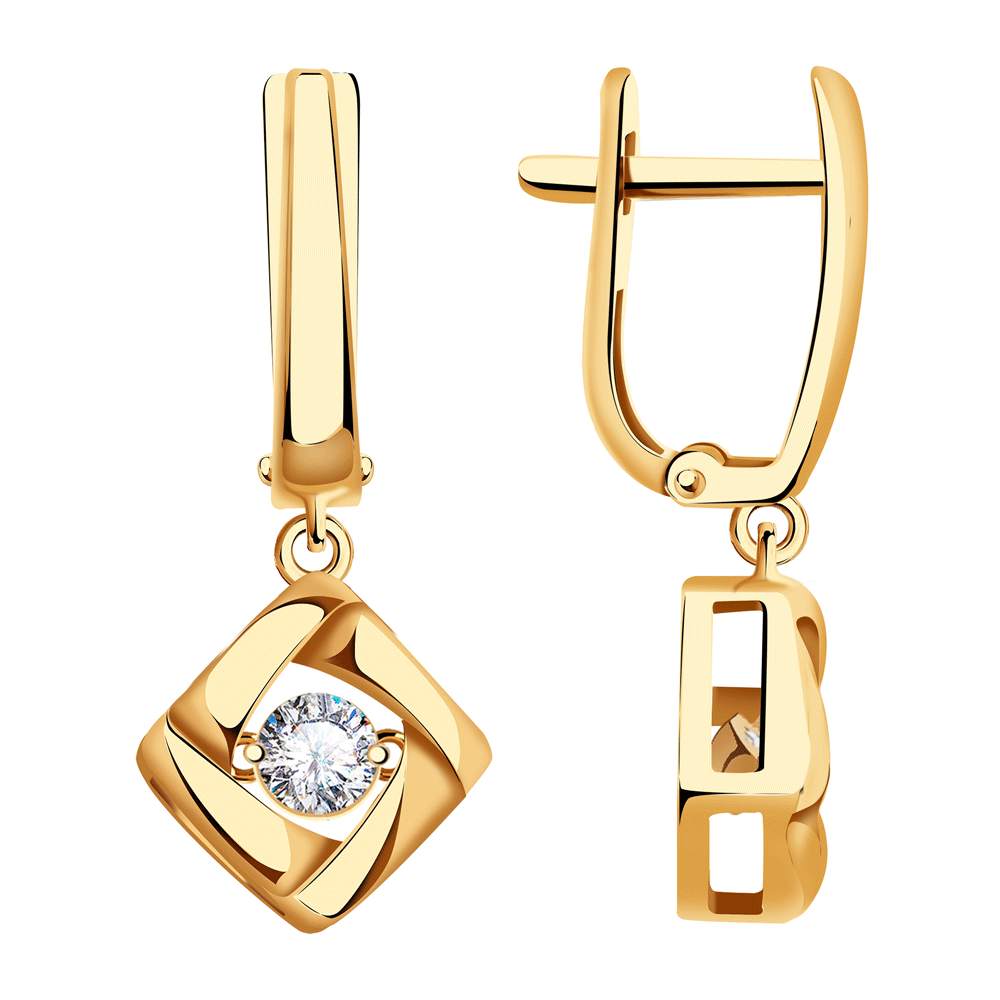 Серьги, красное золото, 585 проба, фианит