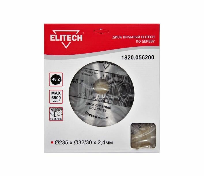 Диск пильный ELITECH 1820.056200 235мм х32/30 мм х2,4мм, 48 зуб, для дерева