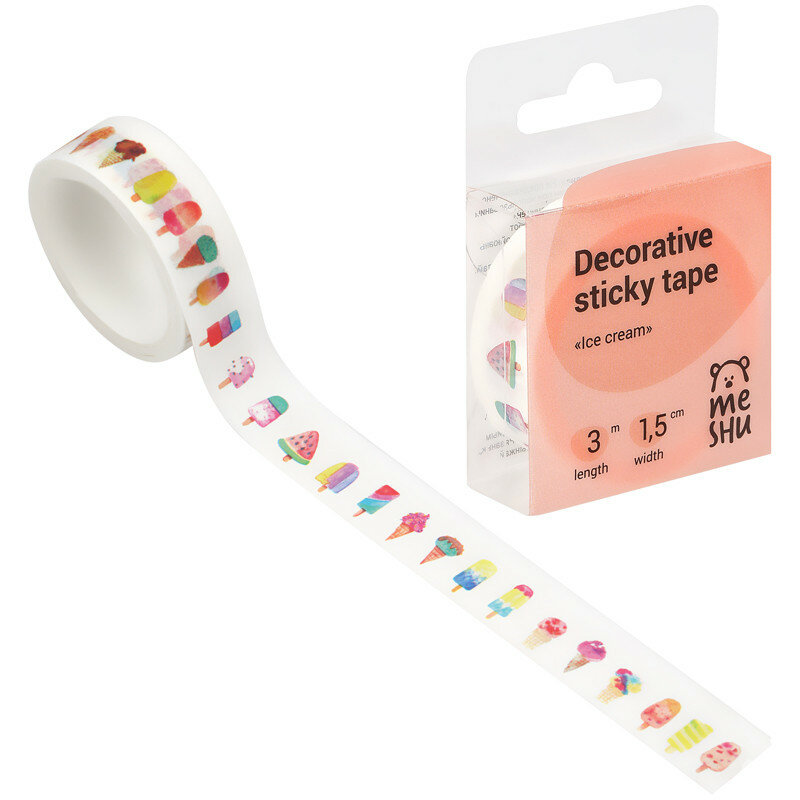 Клейкая лента декоративная MESHU "Ice cream", 1,5см*3м, 327381
