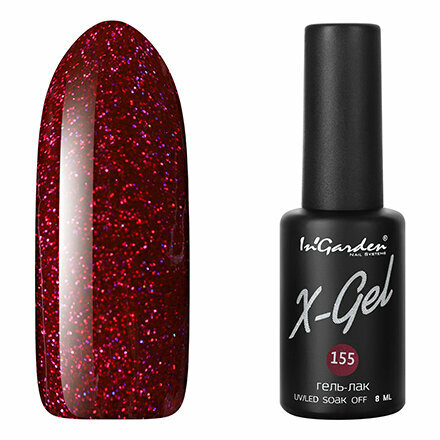 Гель-лак для ногтей с блестками In'Garden плотный, темный, насыщенный, красный, 8 мл