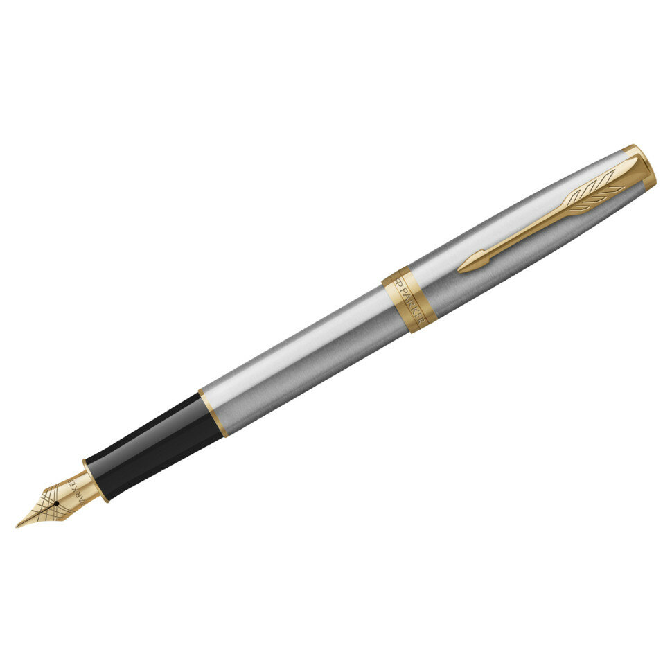 Ручка перьевая Parker "Sonnet Stainless Steel GT" черная, 1,0мм, подарочная упаковка, 357324