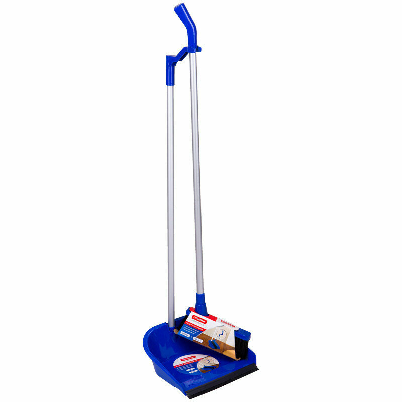 Совок для мусора OfficeClean Professional со щеткой-сметкой, алюм. ручка 70см, пластик, резин. кромка, 266770