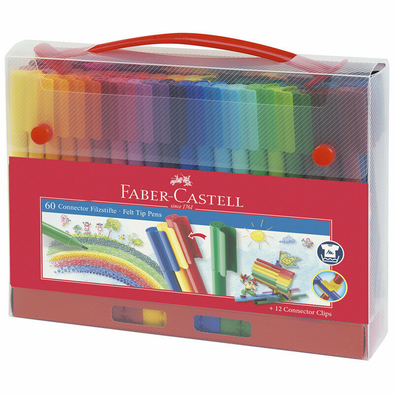 Фломастеры Faber-Castell "Connector", 60цв, смываемые, соединяемые колпачки, пластик. уп, европодвес, 286215
