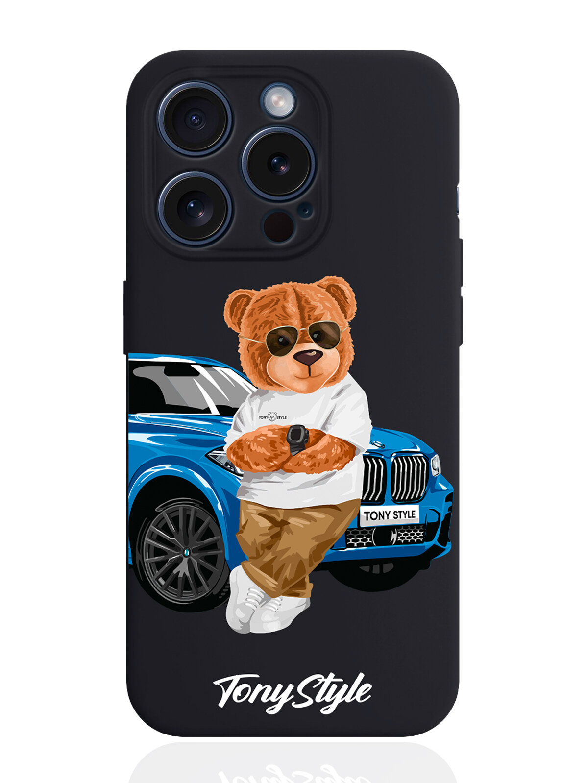 Чехол для смартфона iPhone 15 Pro черный силиконовый Tony Style с машиной