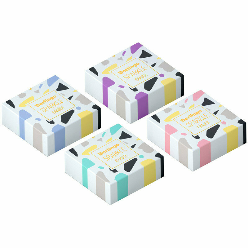 Ластик Berlingo "Sparkle", прямоугольный, цвета ассорти, 34*34*12мм, 24 штук, 285492