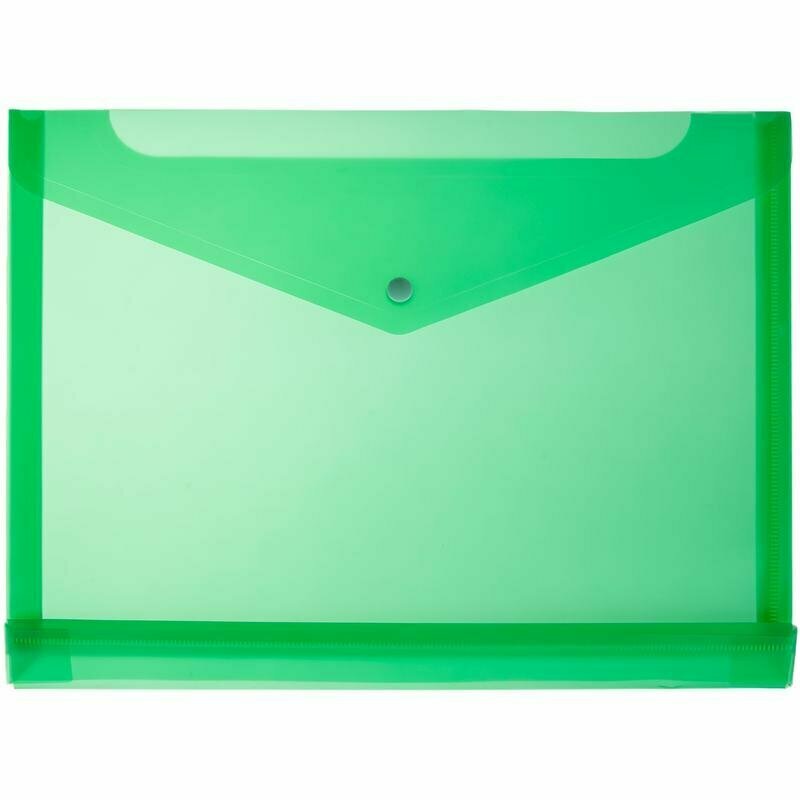 Папка-конверт на кнопке Attache А4 зеленая 180 мкм (с горизонтальным с расширением, 5 штук в упаковке), 1547344