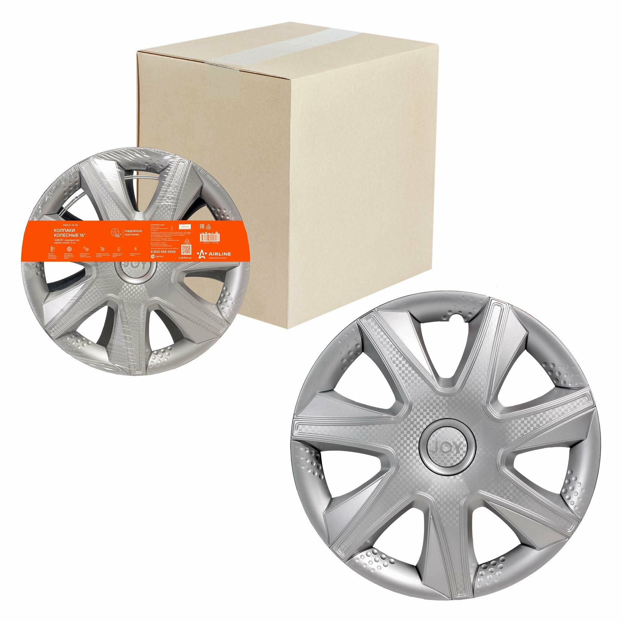 Колпаки колесные 16" "Джой", серебристый, карбон, компл. 2 шт. AWCC-16-36