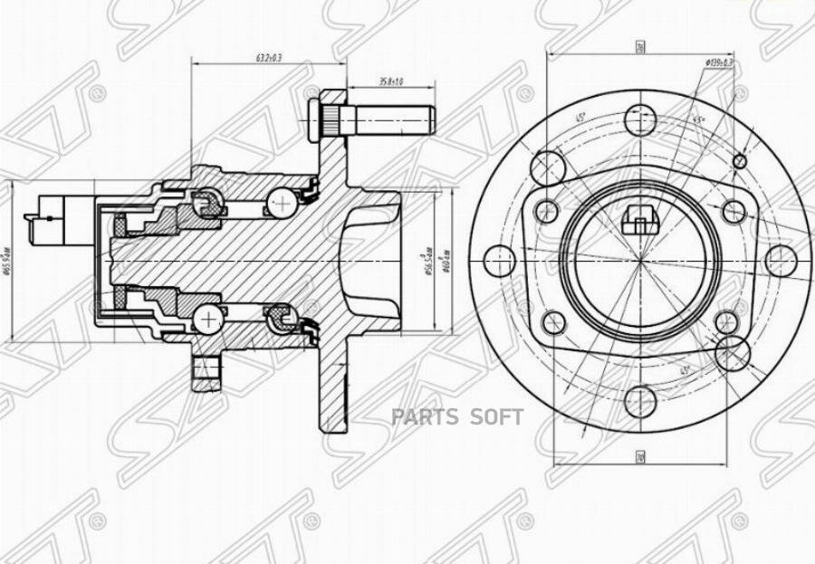 Ступичный узел Chevrolet Lacetti 04-13 / Daewoo Lacetti 04-09 (ABS/ Справа=Слева/ Сзади) SAT ST-96639607 | цена за 1 шт
