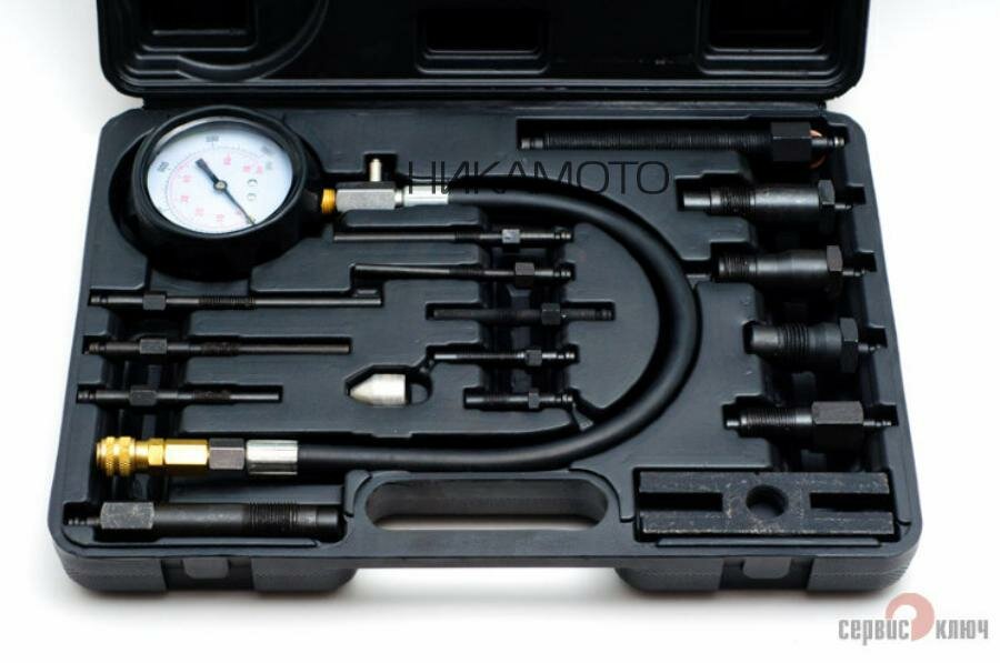 Сервис ключ 75565 Прибор для измерения компрессии в дизельных двигателях с насадками