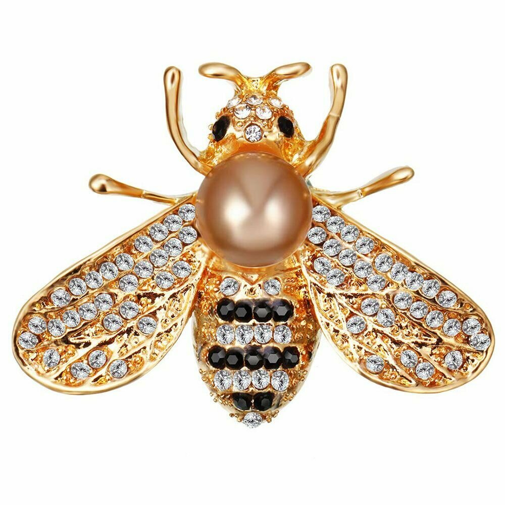 Брошь, жемчуг имитация, стразы