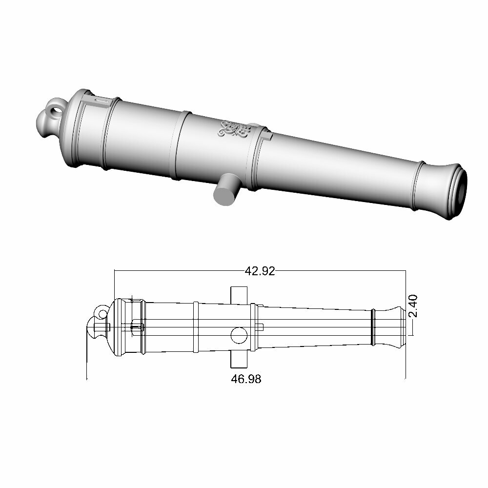 Ствол пушки тип Blomefield (24 фунта), герб Георг 3, длина 47 мм, М.1:64, 2 шт