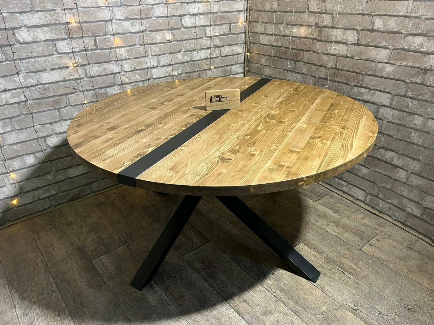 Стол "EasyLOFT" в стиле лофт, круглый, обеденный, массив хвойных пород, 150х75 см.