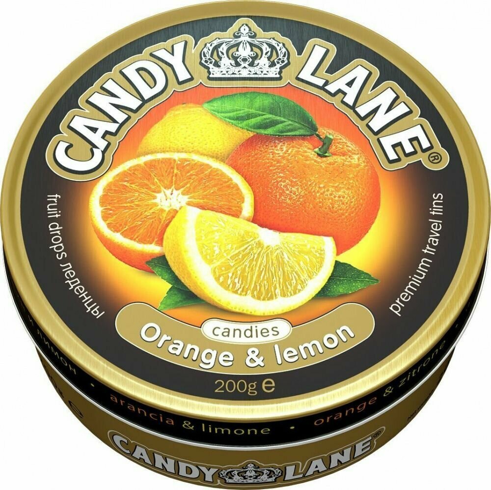 Леденцы "Candy Lane" Апельсин и Лимон, 200 гр, 3 шт, в жестяной банке