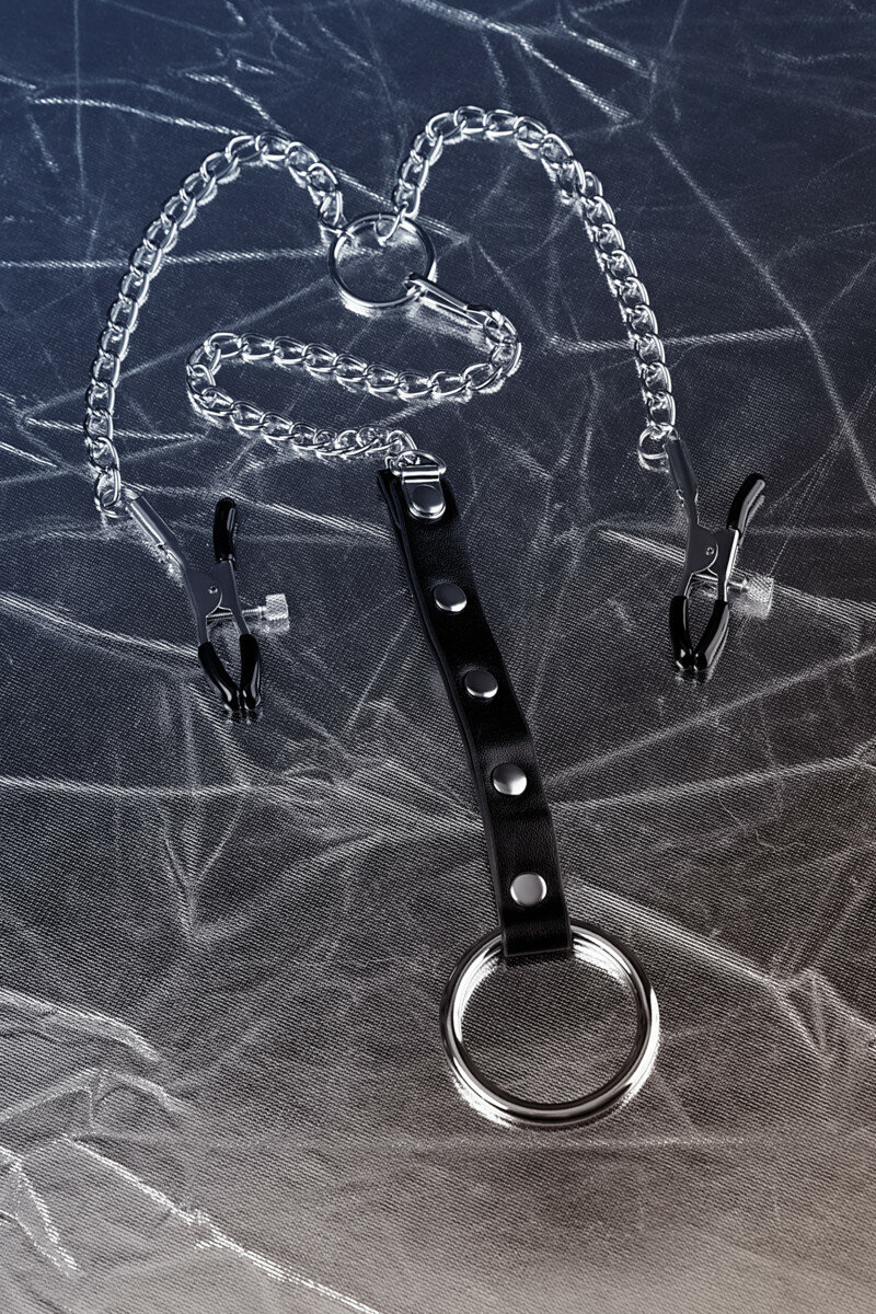 Зажимы для сосков Orion с кольцом для пениса, серебряные, 60 см